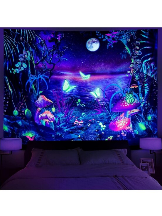 Amazon | Wall Decor | Fantasy Forest Tapestry Uv Reactive Butterfly ...